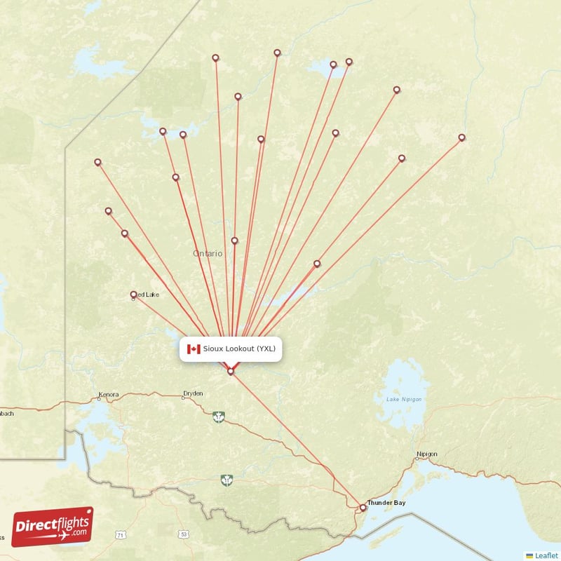 Direct flights to Sioux Lookout - YXL, Canada - Directflights.com