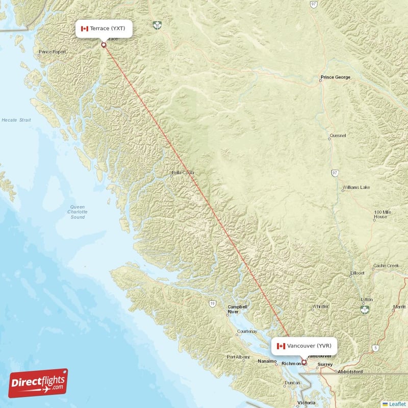 Direct flights from Terrace to Vancouver, YXT to YVR non-stop - Directflights.com
