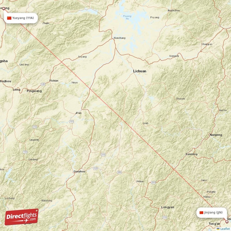 Direct flights from Yueyang to Jinjiang, YYA to JJN non-stop ...