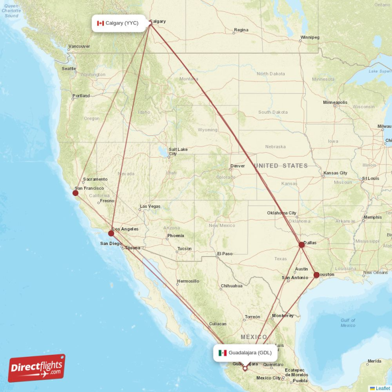 Direct flights from Calgary to Guadalajara (YYC-GDL) - Directflights.com