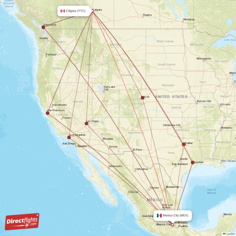 Direct flights from Calgary to Mexico City (YYC-MEX) - Directflights.com