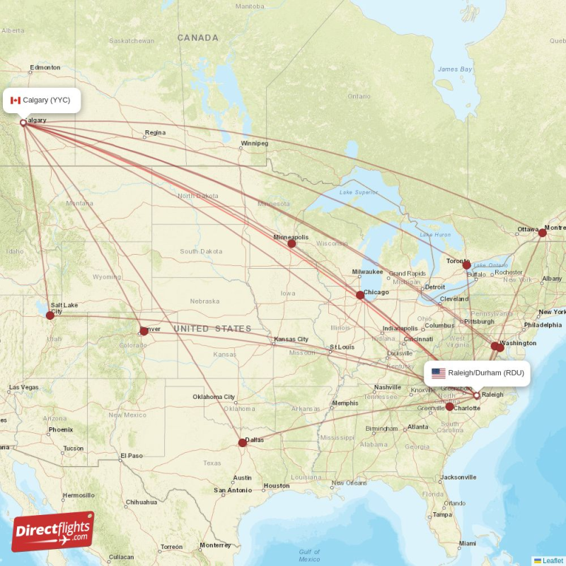 Direct flights from Calgary to Raleigh/Durham (YYC-RDU) - Directflights.com