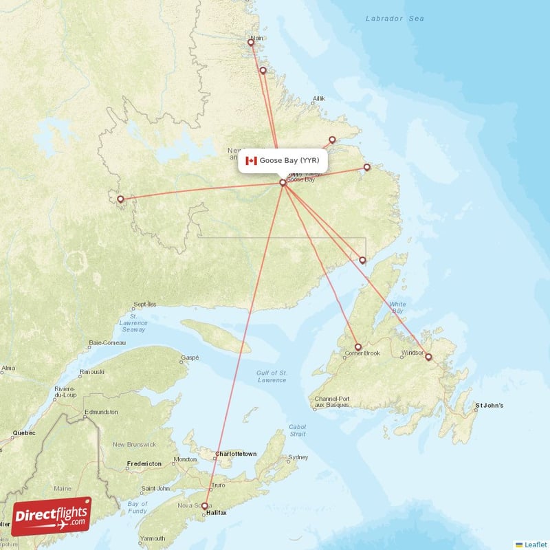 Direct flights from Goose Bay - 10 destinations - YYR, Canada ...