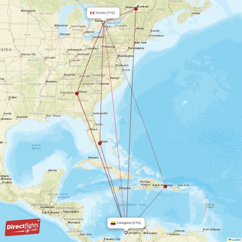 Direct flights from Toronto to Cartagena (YYZ-CTG) - Directflights.com