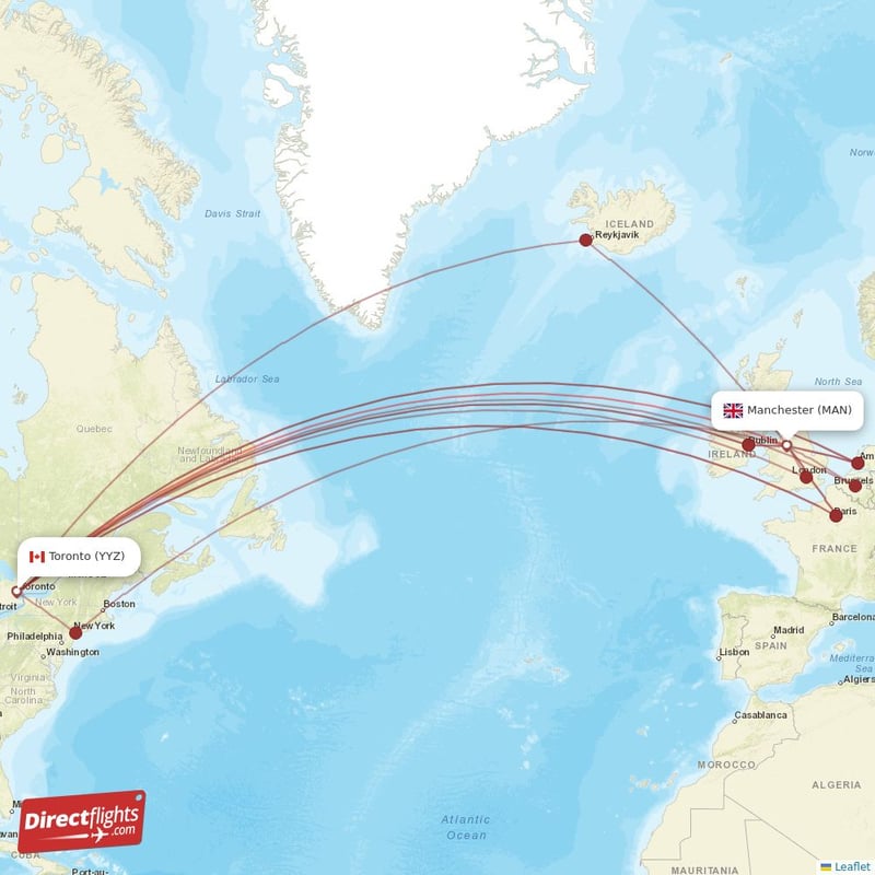Direct flights from Toronto to Manchester, YYZ to MAN non-stop - Directflights.com