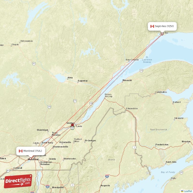 Direct flights from Sept-Iles to Montreal, YZV to YUL non-stop ...