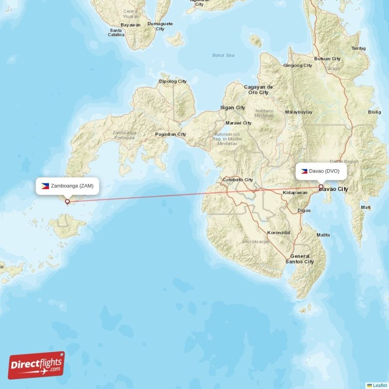 Direct flights from Zamboanga to Davao, ZAM to DVO non-stop ...