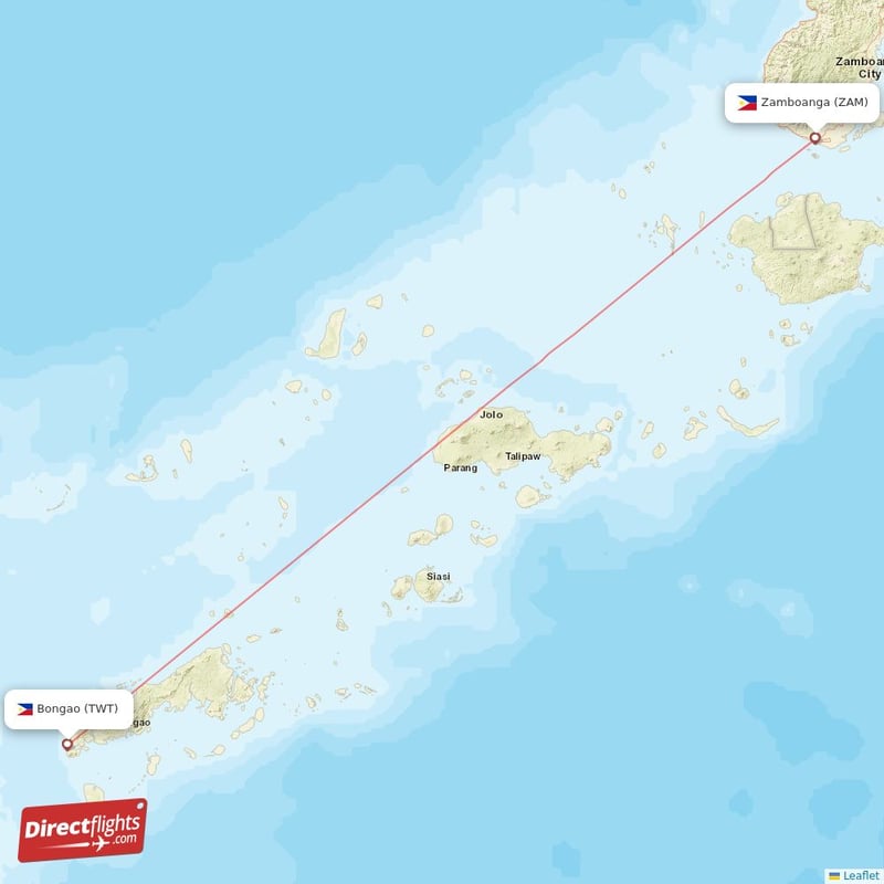 Direct flights from Zamboanga to Bongao, ZAM to TWT non-stop ...