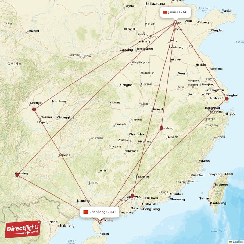 Direct flights from Jinan to Zhanjiang, TNA to ZHA non-stop - Directflights.com