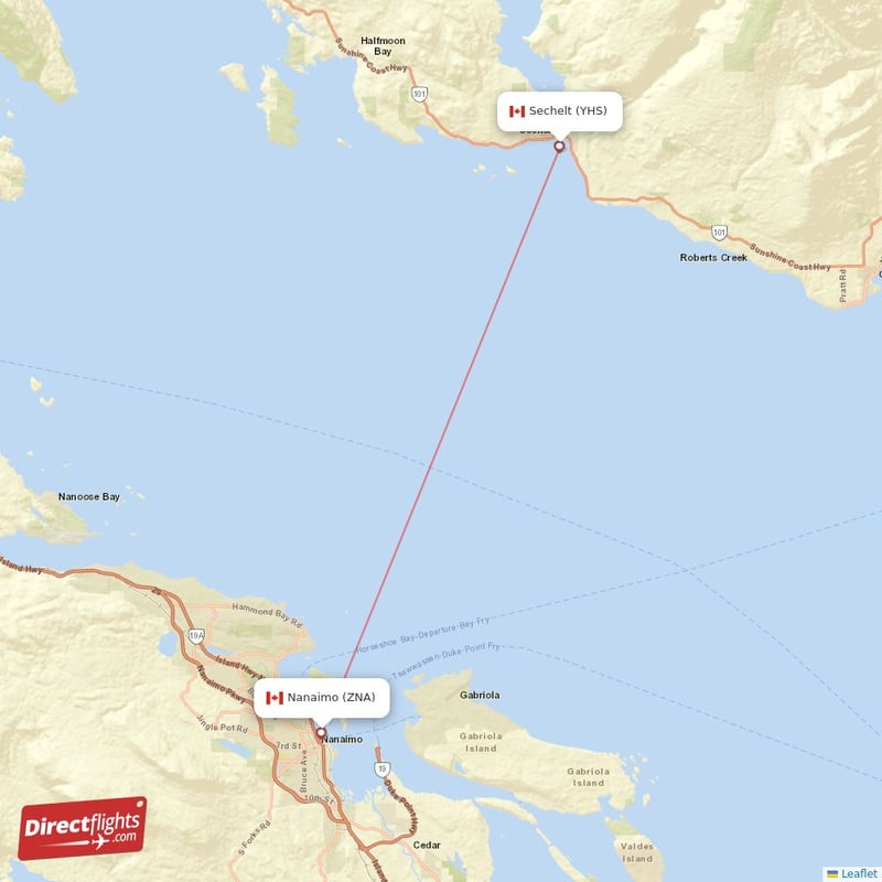 Direct flights from Nanaimo to Sechelt, ZNA to YHS non-stop ...