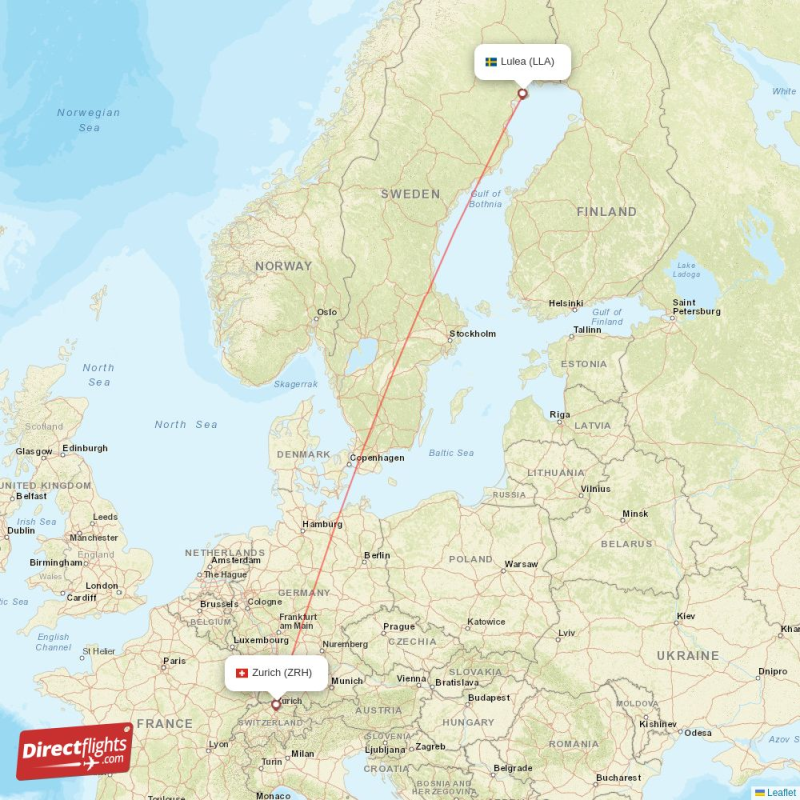 Direct flights from Zurich to Lulea (ZRH-LLA) - Directflights.com