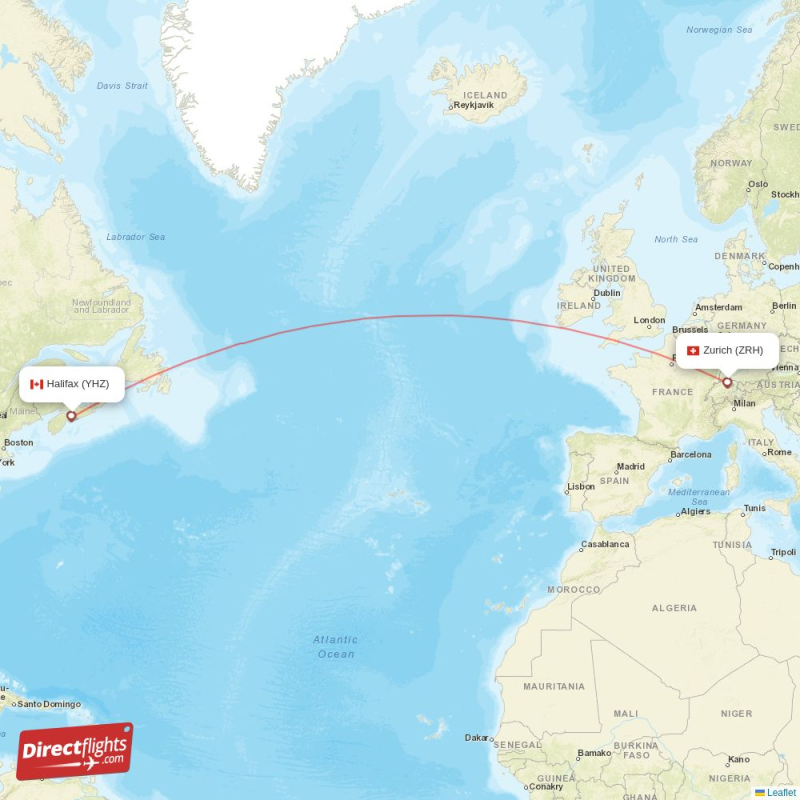 Direct flights from Zurich to Halifax (ZRH-YHZ) - Directflights.com