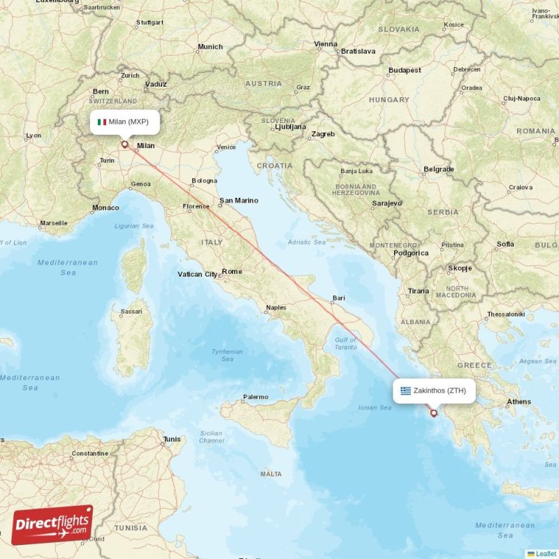 Direct flights from Zakinthos to Milan, ZTH to MXP non-stop - Directflights.com