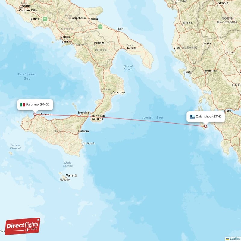 Direct flights from Zakinthos to Palermo, ZTH to PMO non-stop - Directflights.com