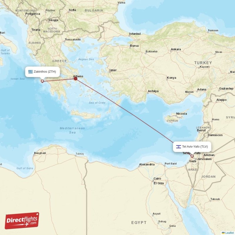 Direct flights from Zakinthos to Tel Aviv-Yafo, ZTH to TLV non-stop - Directflights.com