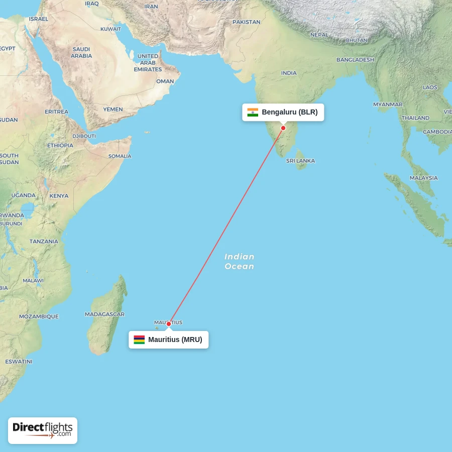 Direct flights from Bengaluru to Mauritius (BLR-MRU) - Directflights.com