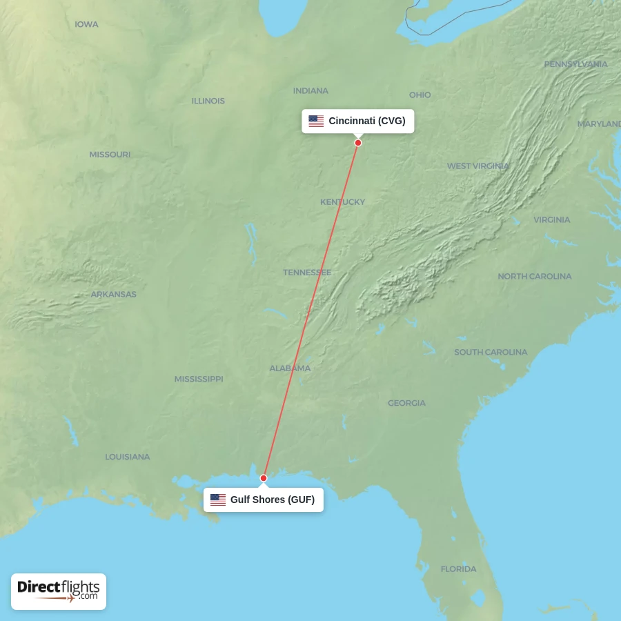 Direct flights from Cincinnati to Gulf Shores (CVG-GUF) - Directflights.com