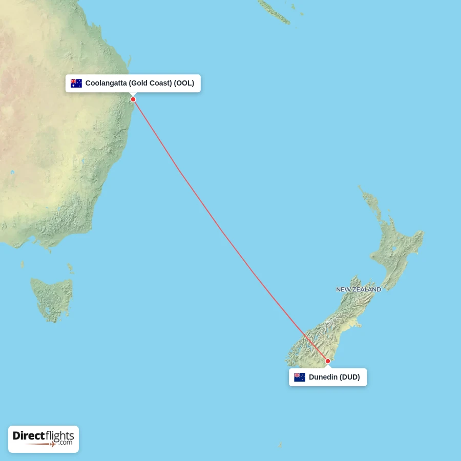 Direct flights from Dunedin to Coolangatta (Gold Coast) (DUD-OOL ...