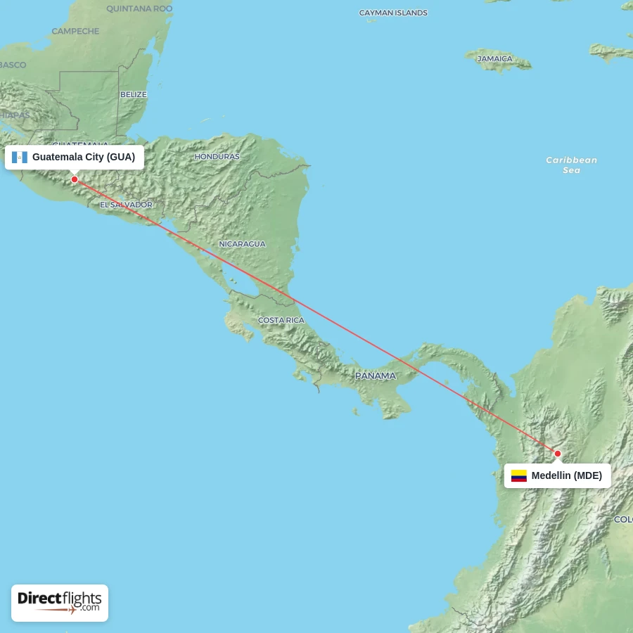 Direct flights from Guatemala City to Medellin (GUA-MDE ...