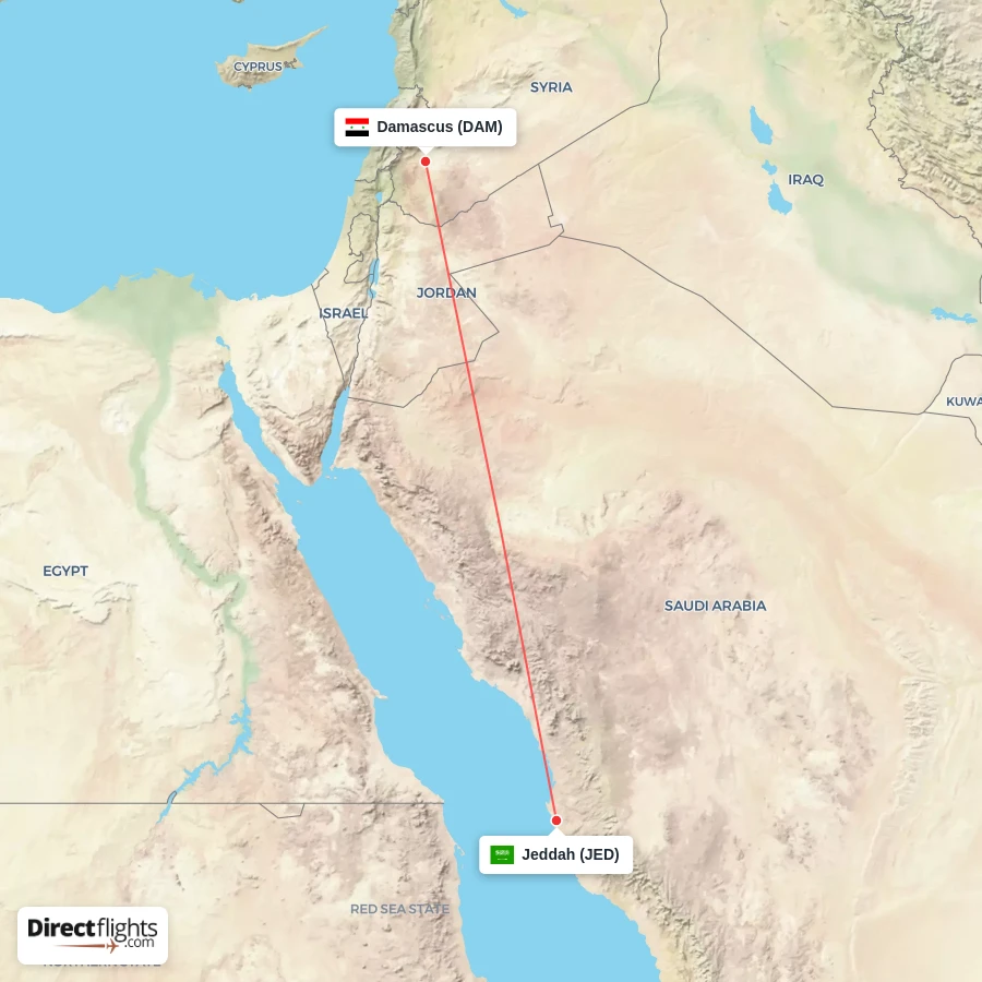 Direct flights from Jeddah to Damascus (JED-DAM) - Directflights.com