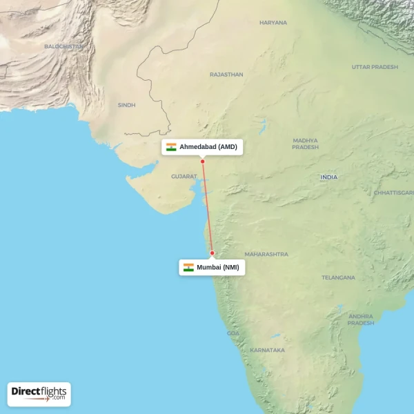 Direct flights from Mumbai to Ahmedabad (NMI-AMD) - Directflights.com