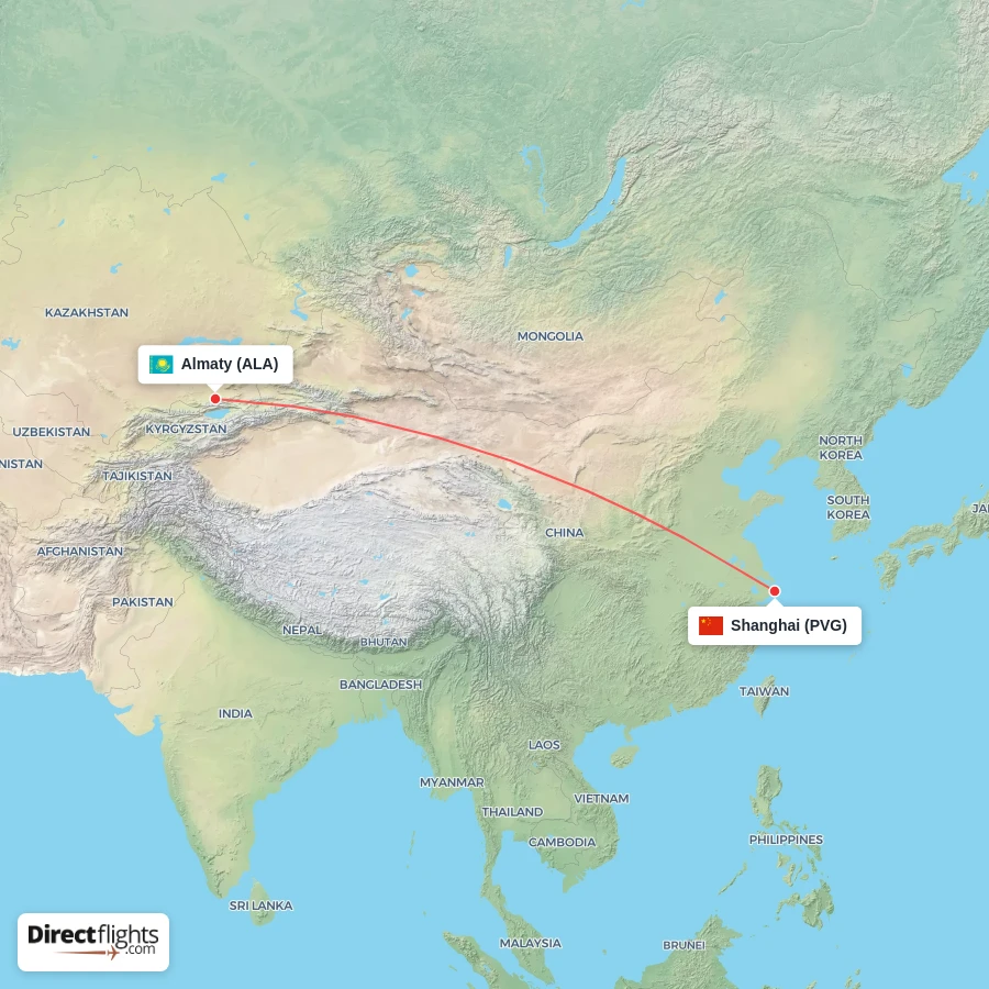 Direct flights from Shanghai to Almaty (PVG-ALA) - Directflights.com